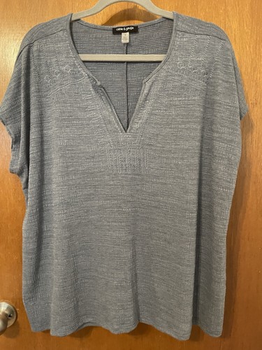 Cable And Gauge Plus Size 1x Blue Gray Short Sleeve Top Lightweight ...