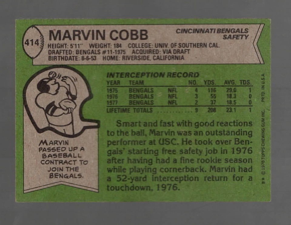 1978 Topps #414 Marvin Cobb Excellent/NM | eBay