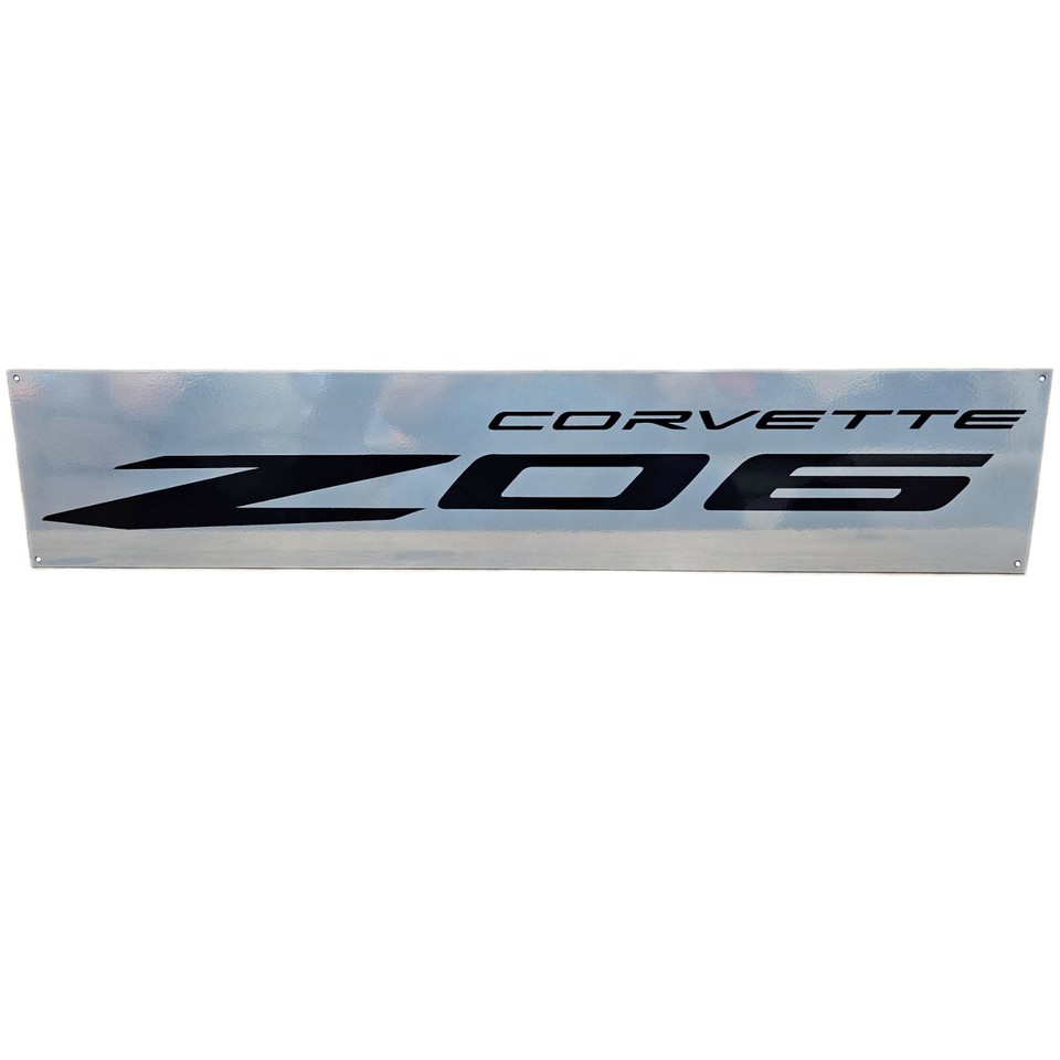 C8 Corvette Silver ZO6 Wall Emblem Large Metal Art Full 35" x 7" Custom ...