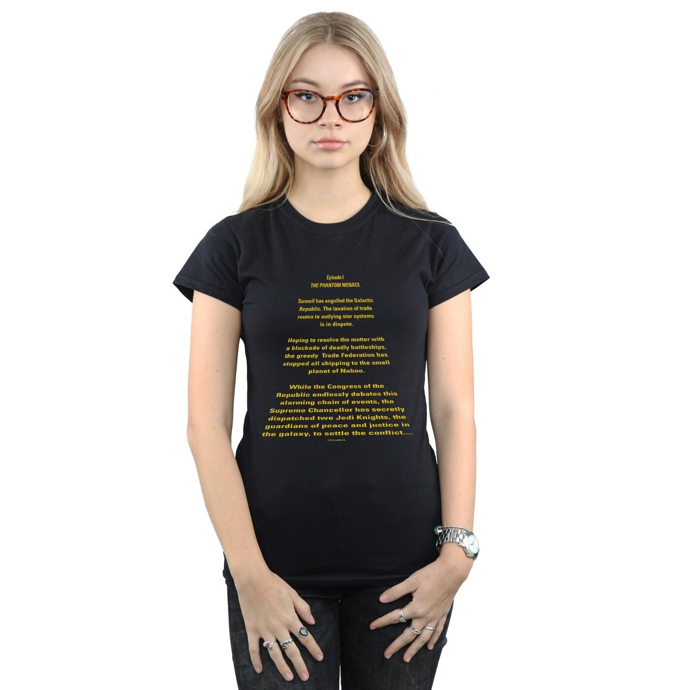Star Wars Womens/Ladies The Phantom Menace Opening Crawl Cotton T-Shirt ...