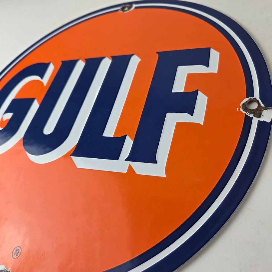 Vintage Gulf Gasoline Sign - Porcelain Enamel Gas Filling Pump Station ...