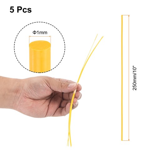 5 Pcs Yellow Plastic Rods 1 x 250mm ABS Round Stick Solid Bar DIY Model ...