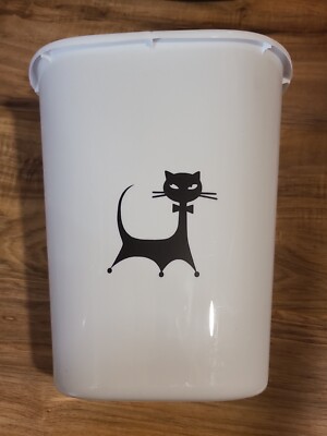 Bathroom Small White Trash Can Waste Basket Mid Century Modern Atomic ...