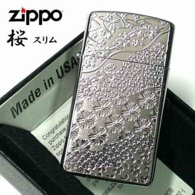 Zippo lighter slim type cherry blossom pattern etching engraving new ...