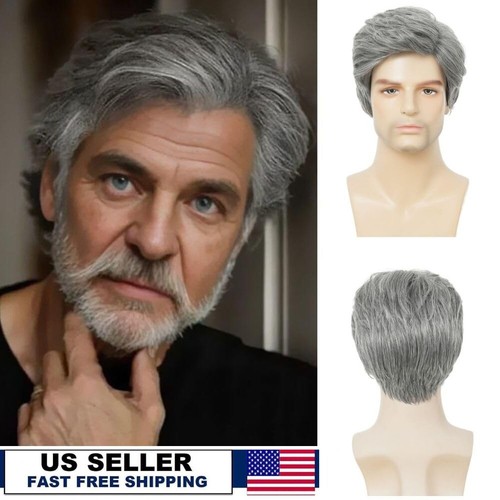 Men's Short Grey Wig Synthetic Heat-resistant Daily Natural Hair Wig ...