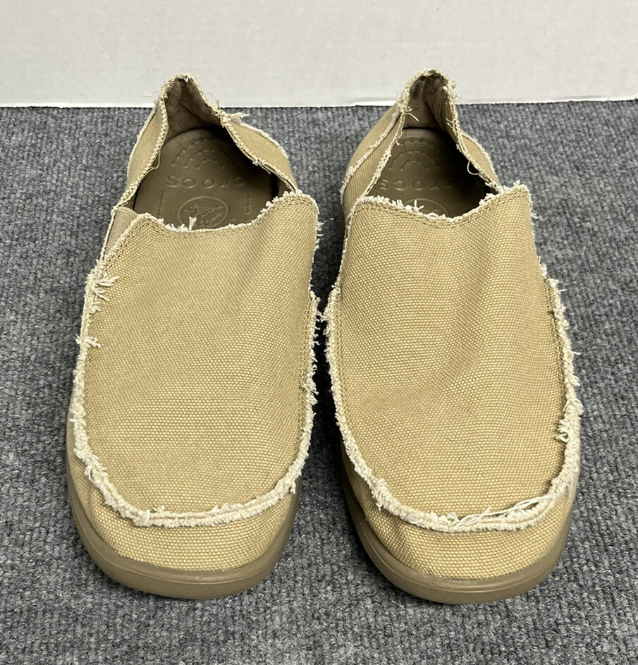 Crocs Santa Cruz Mens 12 Khaki Tan Canvas Slip On Loa… - Gem