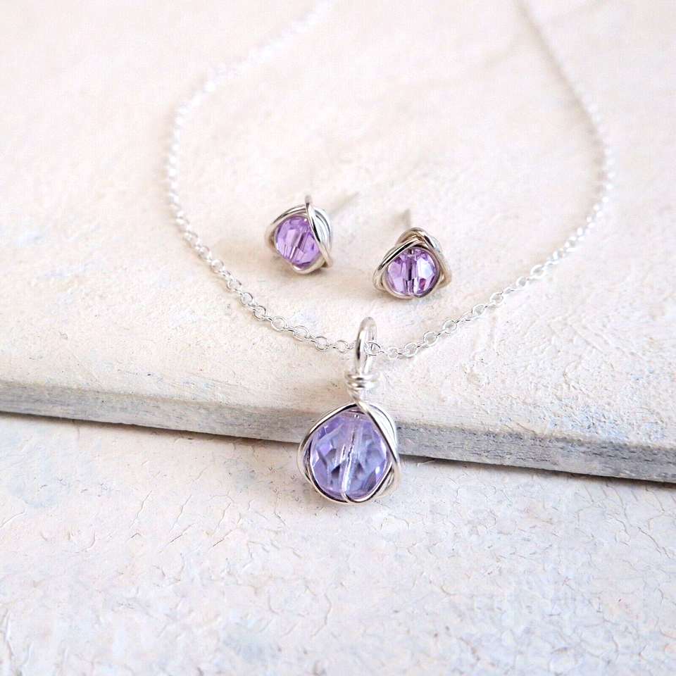 Alexandrite Crystal Necklace Earring Set June Birthstone Silver Gift ...