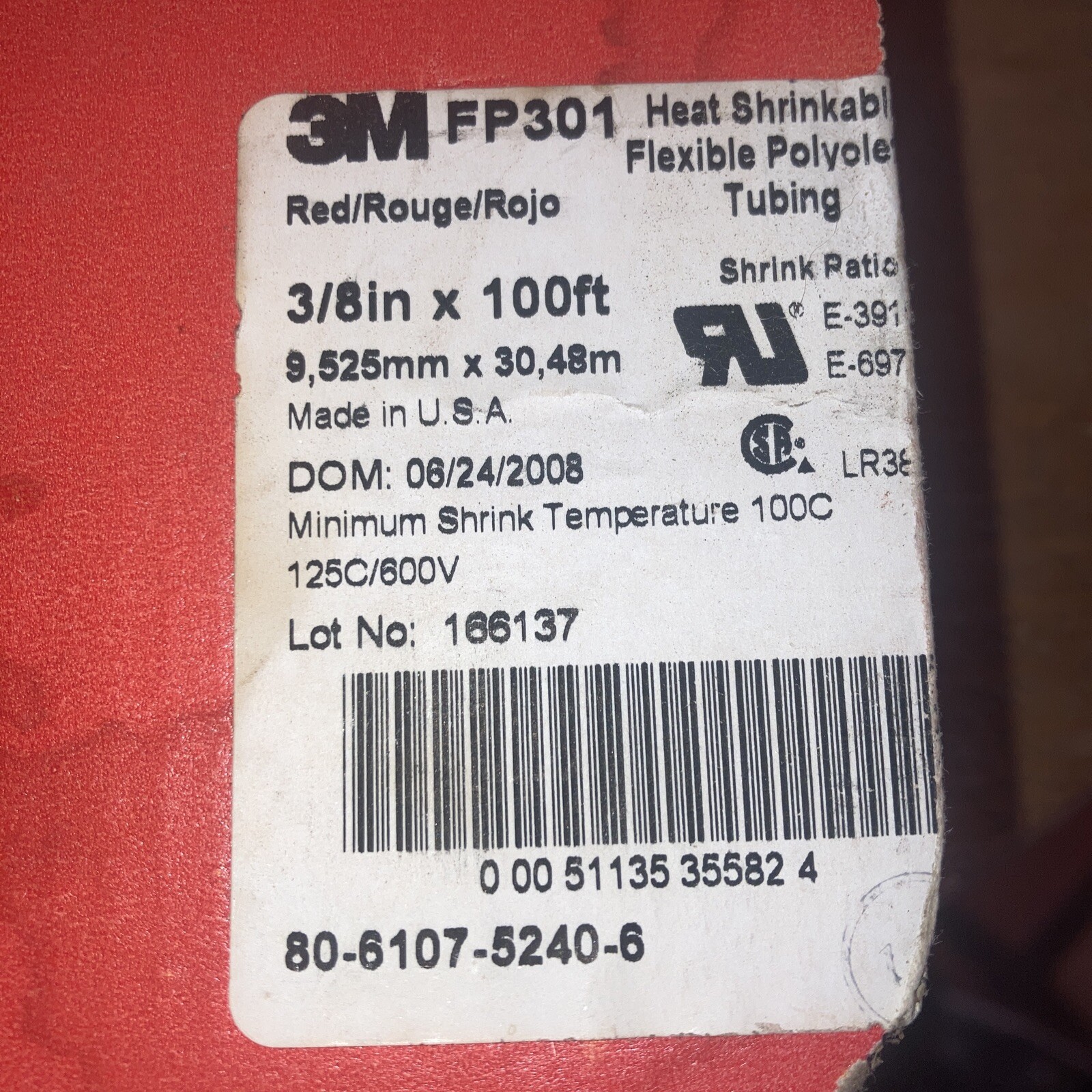 3M FP301 3/8” Red Heat Shrink Tubing, 2:1 Shrink Ratio 100 ft. Spool | eBay