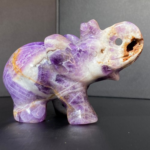 292G Natural Dream Amethyst Crystal Elephant Quartz Stone Carved Decor ...