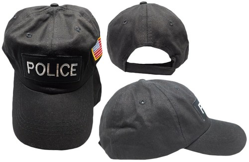 Police Official Black Patch USA Flag On Side Embroidered Baseball Hat ...