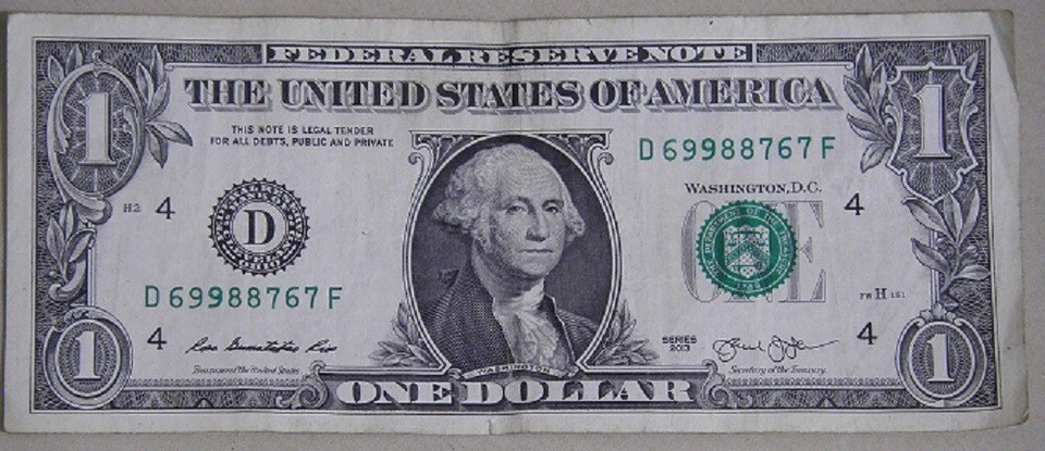 2013 $ 1UNITED STATES BANK NOTE FANCY NOTE (D 69988767 F) RATED 97.5% ...