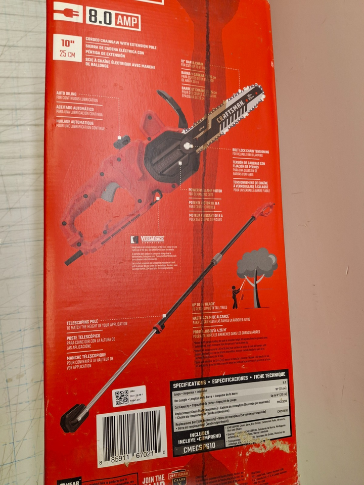 10" Corded Craftsman 8.0 Amp Polesaw Chain Saw NIB CMECSP610 | eBay