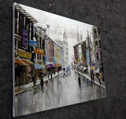 20x24 inches Street stretched Oil Painting Canvas Handmade Art Wall ...