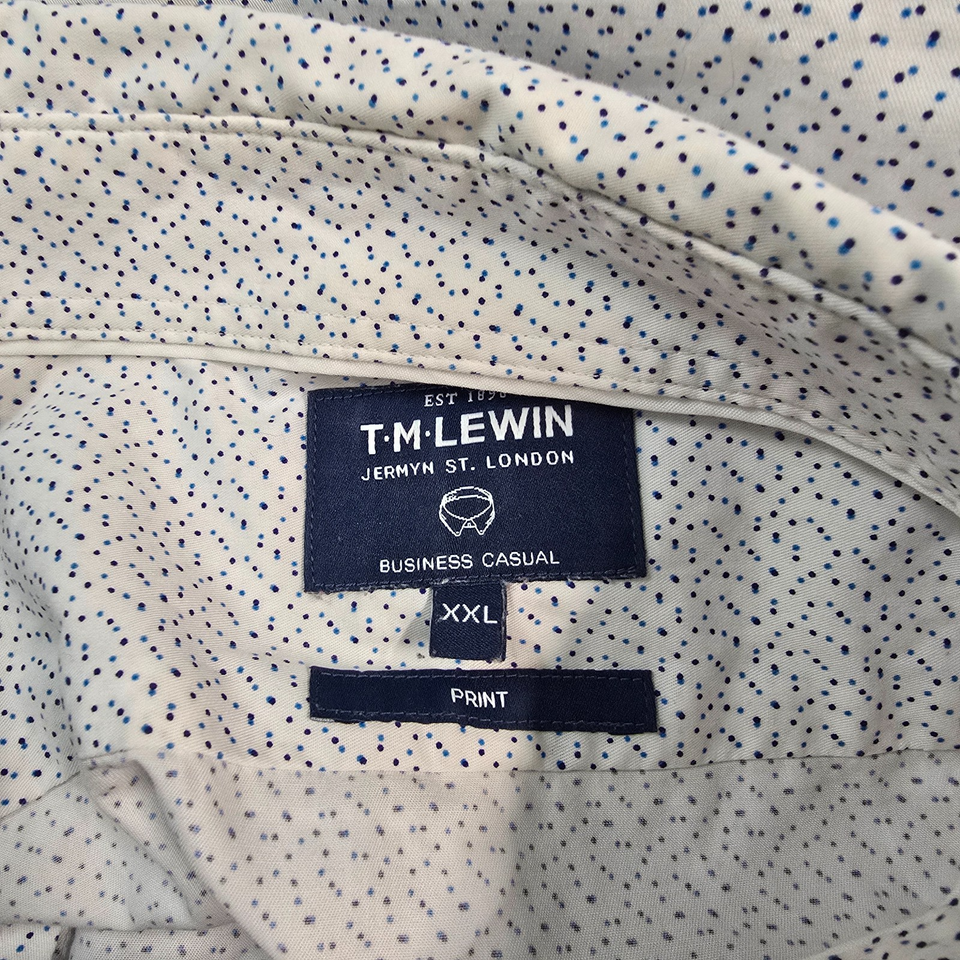 TM Lewin Mens Shirt Size XXL White Blue Spot Long Sleeve Collared ...