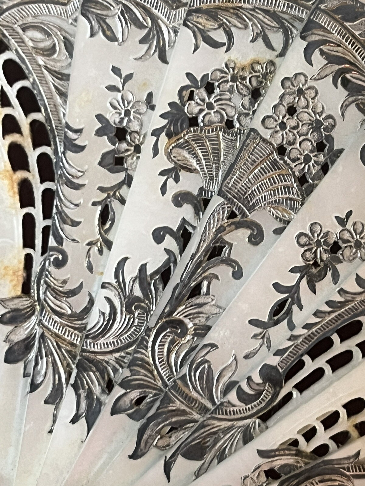 Antique 19th Century Point De Gaze lace mother MOP Pearl silver Hand ...