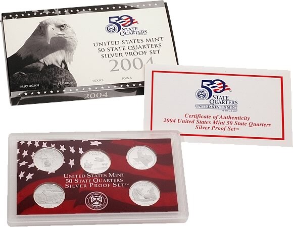 Lot of 3 State Quarter Silver Proof Sets 2004-S, 2005-S, 2006-S, Box ...