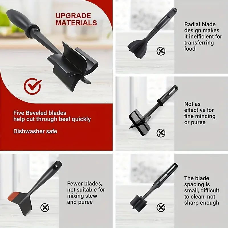 Meat Hamburger Chopper Heat Resistant Utensil Ground Beef Potato Masher ...