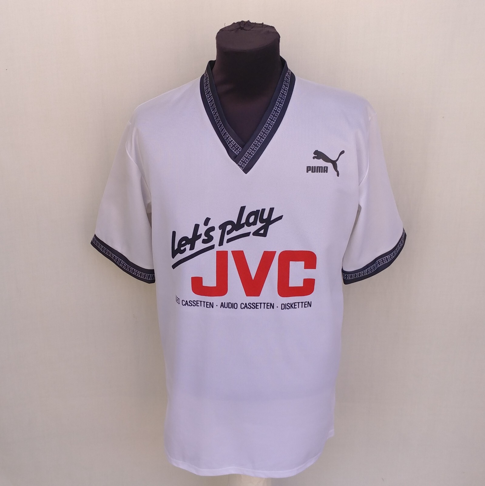 Vintage 90s Puma JVC Football Shirt Short Sleeve Whit… - Gem