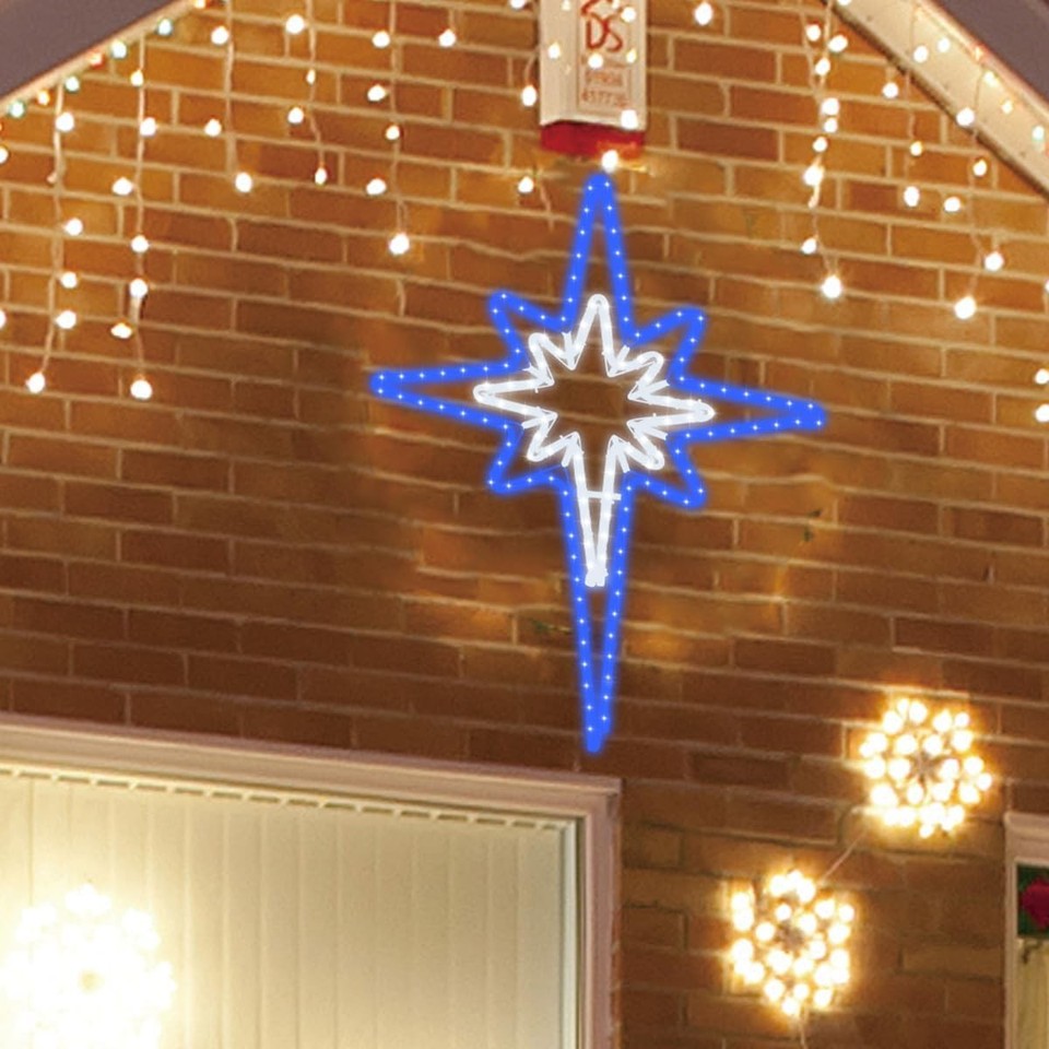 Large 43"x32" Twinkle 216 LED Bethlehem Star,Super-Bright Blue and ...