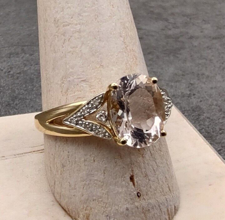 Estate 14K Yellow Gold 2.60cttw Oval Morganite & Pave' Diamond Ring Sz ...