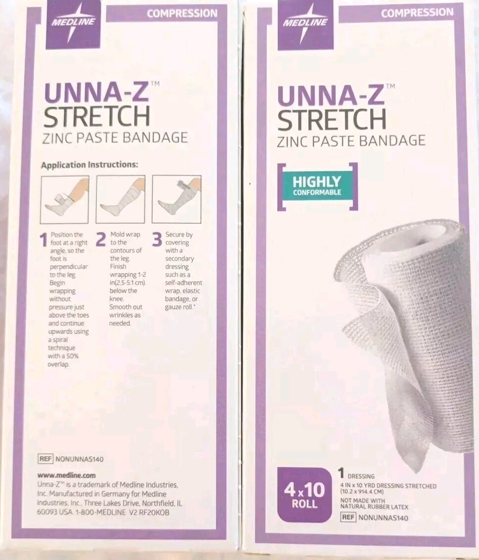Medline UNNA-Z Zinc Paste Compression Bandage 4"x10 Yrds UNNA BOOT Lot ...
