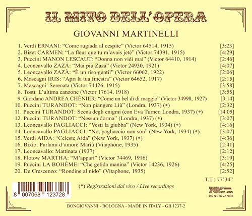 Il Mito Dell'opera by GIOVANNI MARTINELLI [Audio CD] 8007068123728 ...