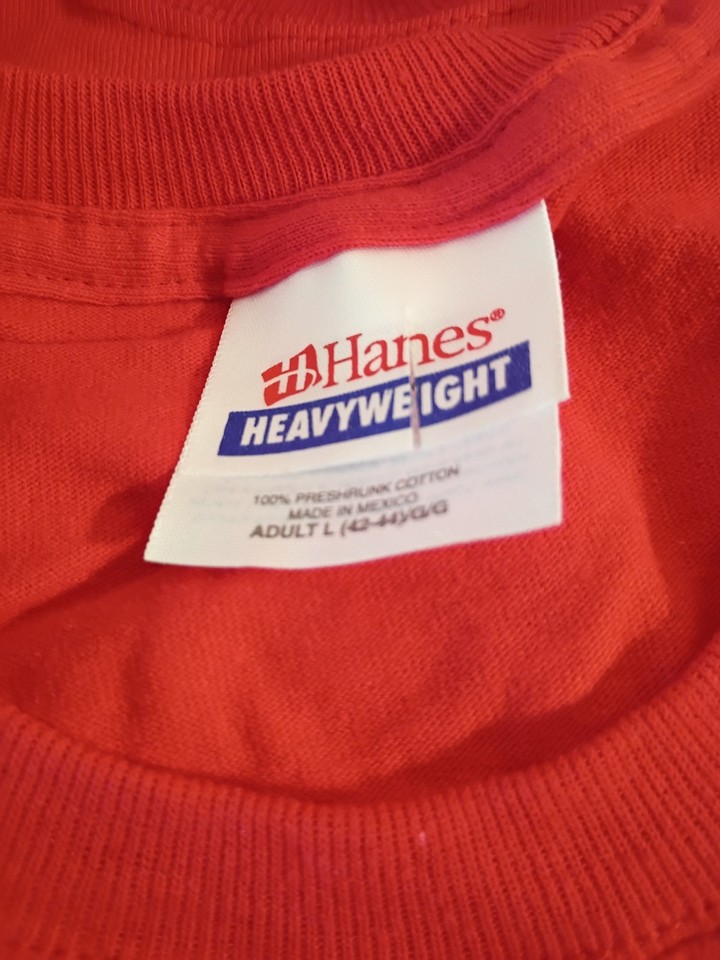 90s HANES HEAVYWEIGHT Pre-Shrunk 100% Cotton Size Adult L Red CUT TAG ...