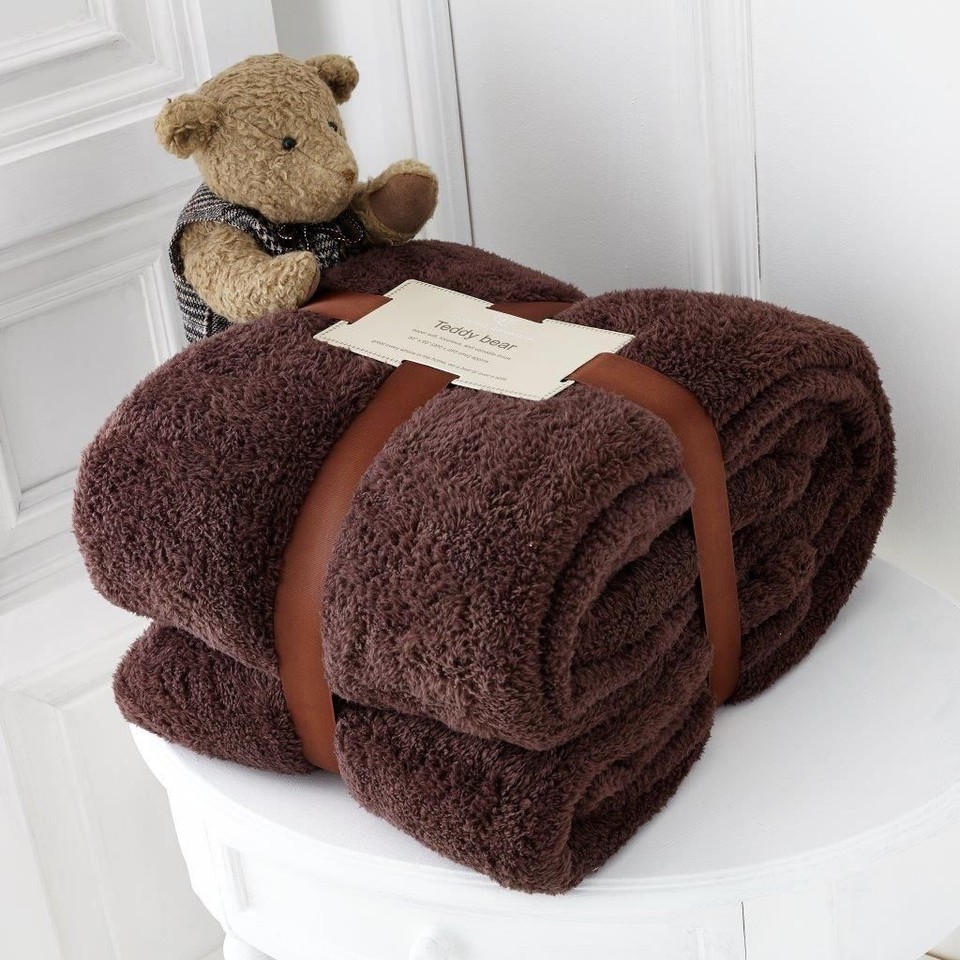 Teddy Bear Throw Blanket Super Soft Cuddly Warm Sofa Bed Double King ...