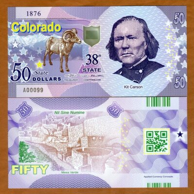 USA States, Colorado, $50, Polymer, ND (2019), UNC Kit Carson | eBay