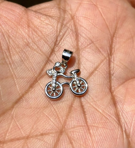 925 Sterling Silver BICYCLE CYCLE Pendant with Cz, Small Minimal ...