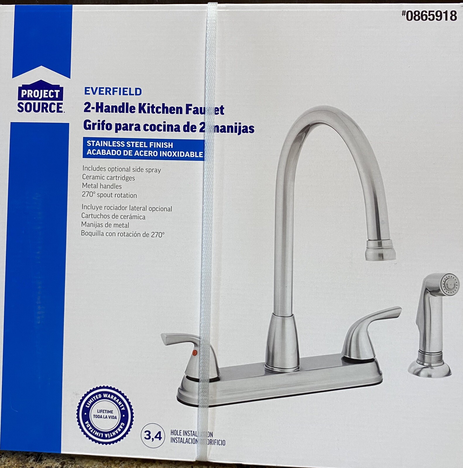 Project Source Kitchen Faucet Stainless Steel Finish Fits Sinks/3 or 4 ...