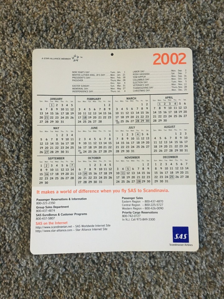 Set of 3 SAS Scandinavian Airlines Calendars 1997/8 & 1998/9 2002/3 | eBay