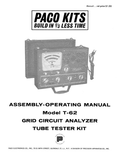 Paco T62 T-62 Tube Tester Kit Manual | eBay