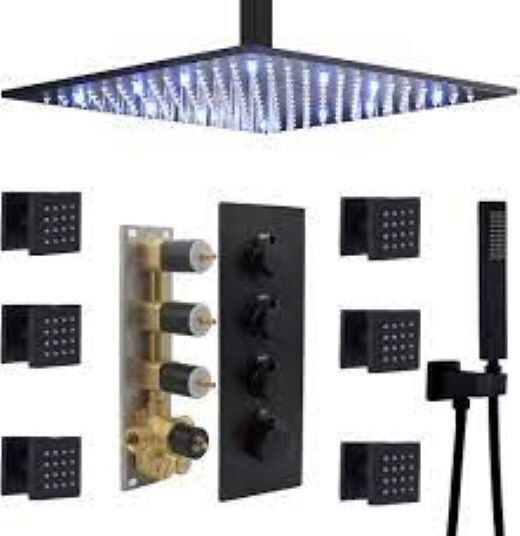 HOMEDEC 12inch Brass Full Body Spray Shower System, LED Rain Shower ...