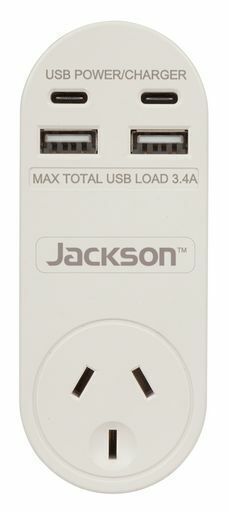 Jackson Mobile Phone Charger GPO USB & USB-C Outlets 3.4Amp Fast Charge ...
