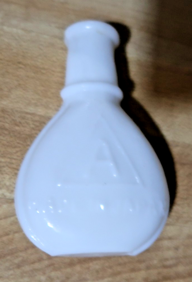 ANTIQUE MEDICINE BOTTLE MILK GLASS EMBOSSED A IN TRIANGLE FLASK SHAPE ...