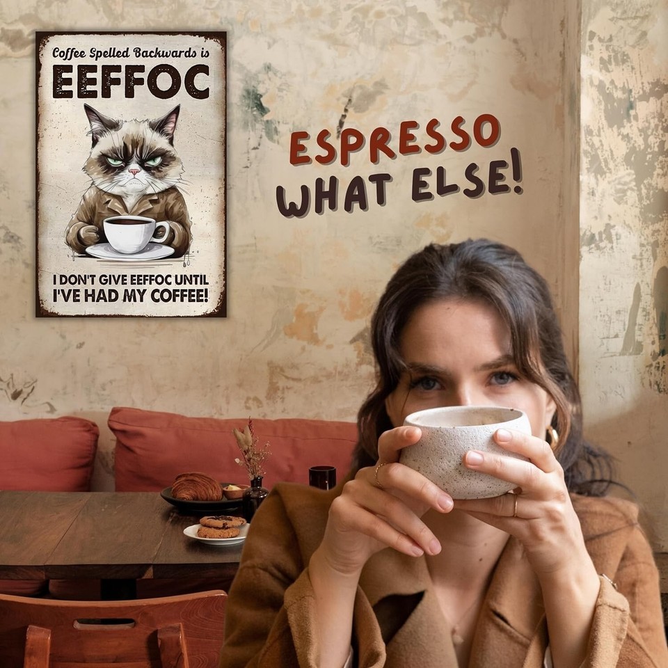 Coffee spelled backwards is EEFFOC Funny Metal Tin Sign 8 x 12 Inch For ...