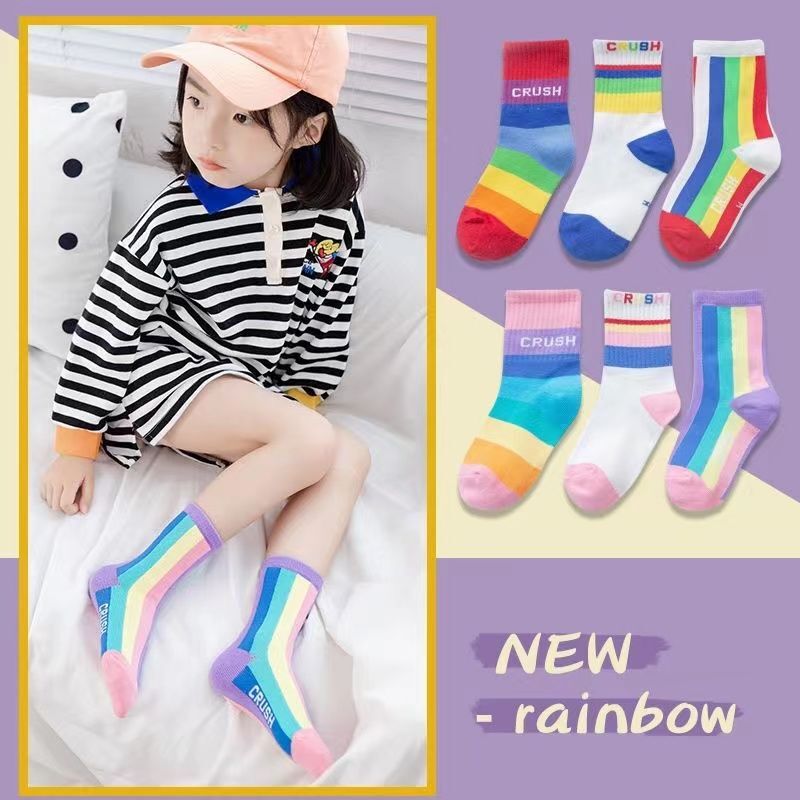 3 / 6 Pairs Kids Baby Boys Girls Cotton Colorful Stripes Socks Soft ...
