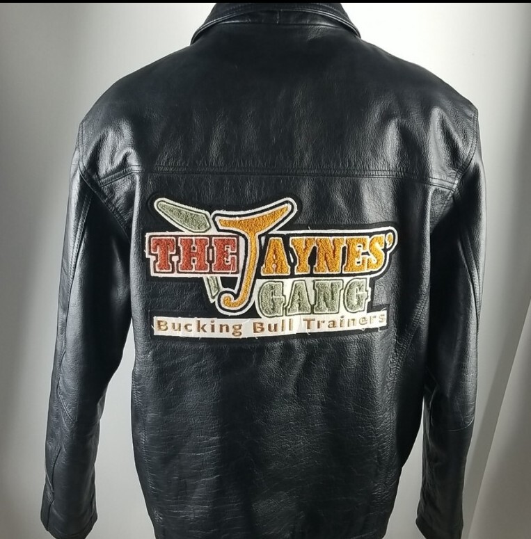 Leather Embroidered Jacket Lined Black Mens Medium - Gem