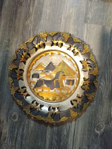 Vintage Handmade Egyptian Copper Wall Art ,Sphinx & Pyramids 11 1/2" | eBay