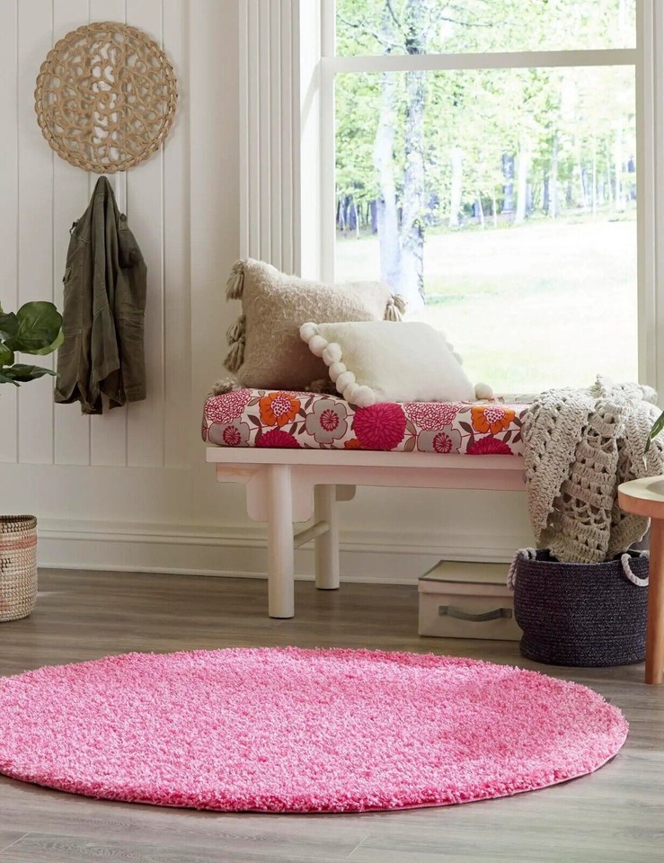 MODERN Circle Round Verona Shaggy Rugs Thick Pile Floor Round Mats Area ...
