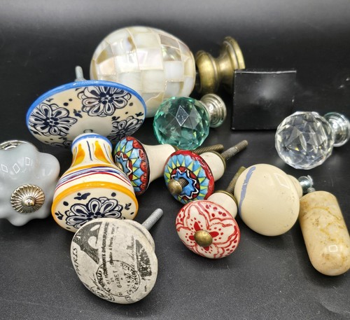 12 Mixed Lot Knobs Drawer Pulls Metal Glass Ceramic Mother Of Pearl Decorative | eBay