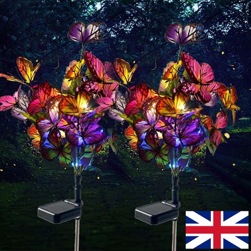 2X Solar Butterflies Flower Lights Outdoor Garden Stake Pathway LED ...