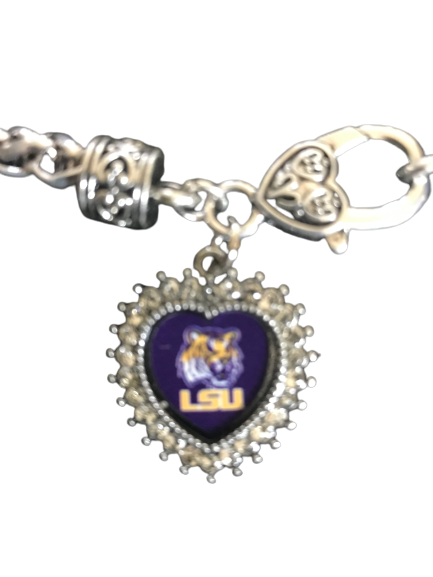 LSU Tigers NCAA Silver-Tone Heart Logo Rope Bracelet | eBay
