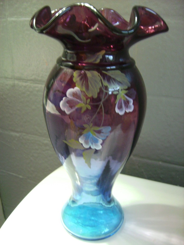 FENTON - SUSAN BRYAN (HP) 2009 MULBERRY VASE - BUTTERFLY/FLOWERS - LE#2 ...