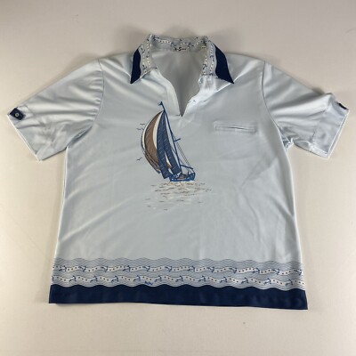Vintage Alan Stuart Polo Shirt Mens Large Sailing Yacht Nautical ...