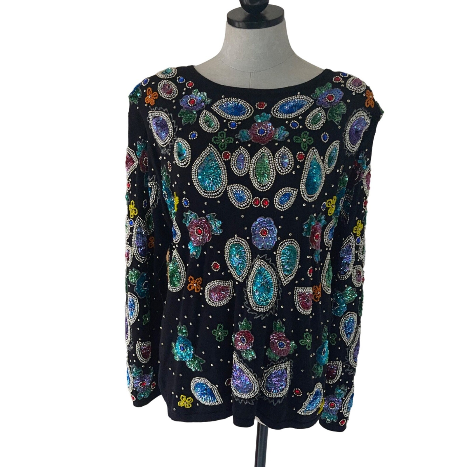 Carducci Sweater Vintage Womens Size Medium Black Seq… - Gem