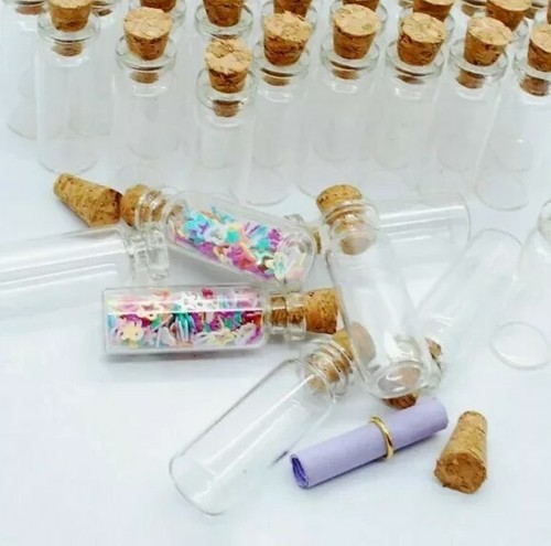 12 x Mini Empty Glass Vial Bottles & Cork Lid- DIY Message Scroll Party ...