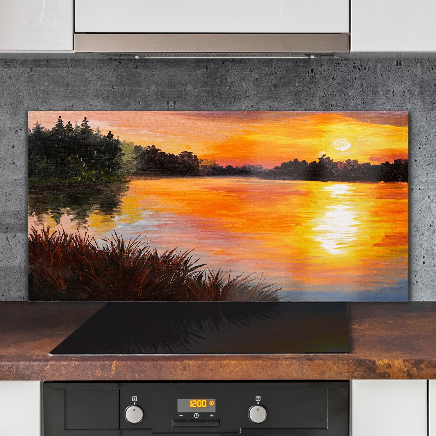 Oil Painting Lake Forest Sky Sunset Kitchen Printed Splashback Glass 120x60 | eBay UK