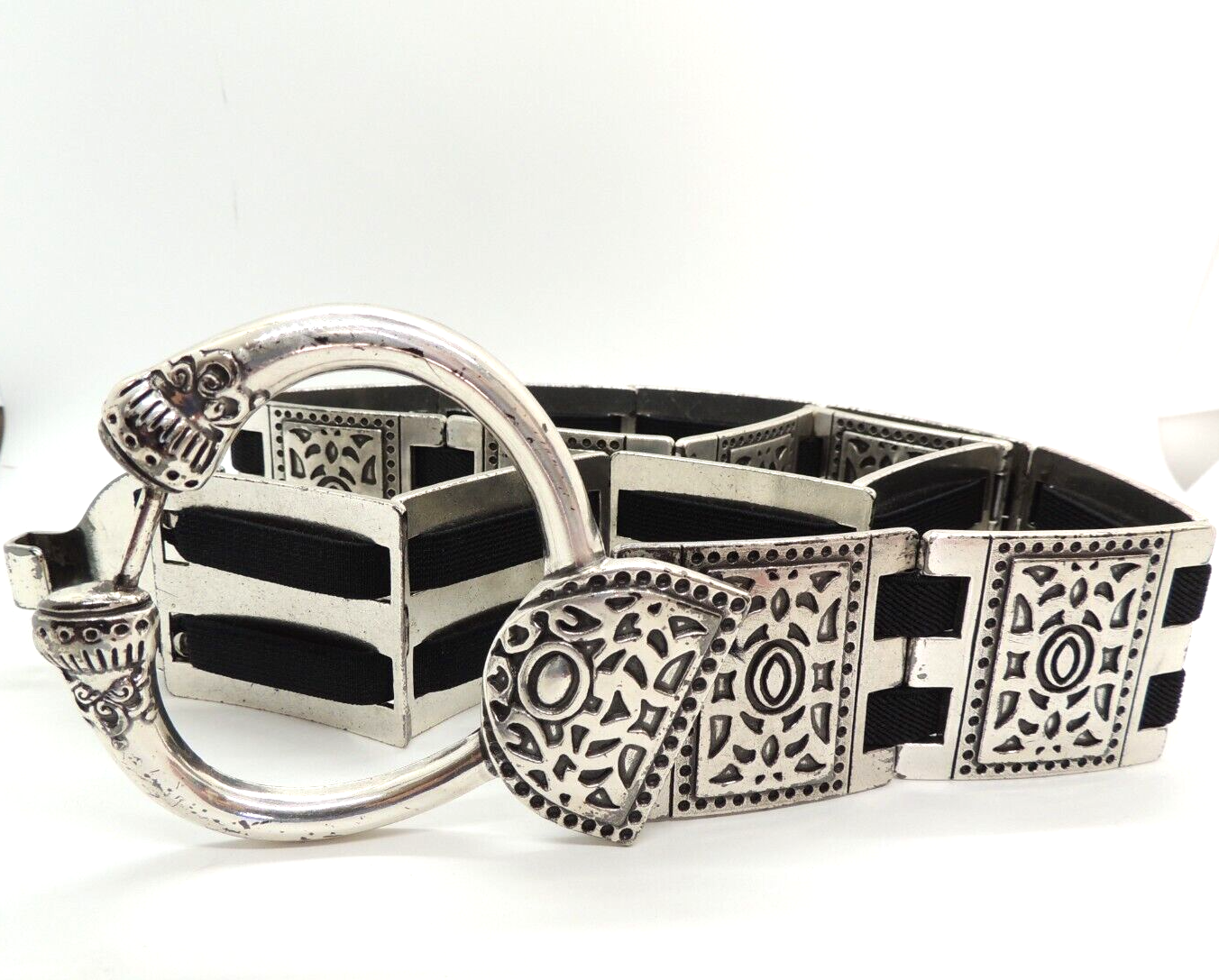Vintage 70s Waist Belt Etched Silver Tone Elastic Chunky Heavy Detailed ...